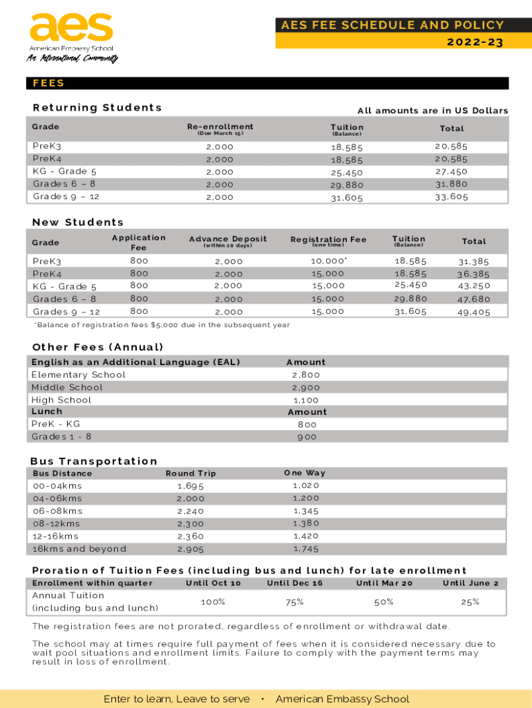Fillable Online AES Fee Schedule and Policy Fax Email Print - pdfFiller