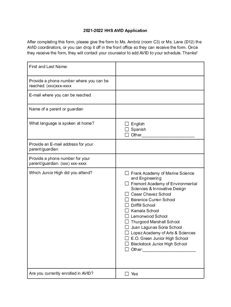 Fillable Online AVID (Advancement Via Individual Determination ...