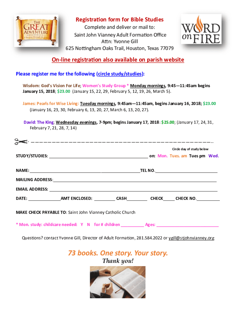 Fillable Online Registration form for Bible Studies Fax Email Print ...