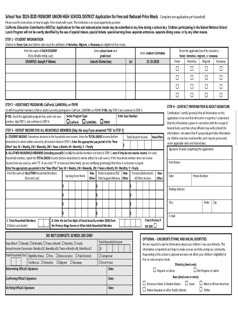 Fillable Online Free and Reduced Meals Application - Hudson School District Fax Email Print ...