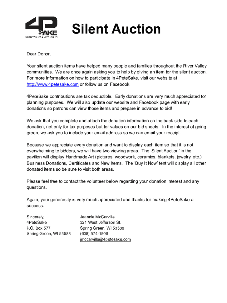 Fillable Online Silent Auction Donation Requests: Free Template ...