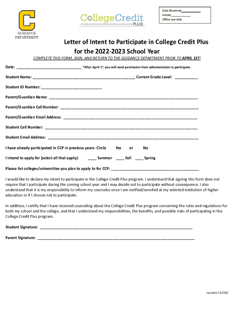 Fillable Online 2022-2023 CCP Letter of Intent to Participate and Acknowledge Fax Email Print ...