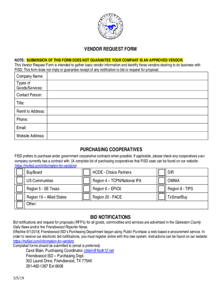 Fillable Online VENDOR REQUEST FORM Fax Email Print - pdfFiller