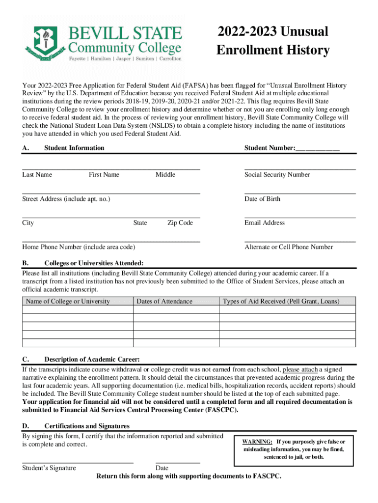 Fillable Online 2022-2023 Unusual Enrollment History Form - Amazon AWS ...