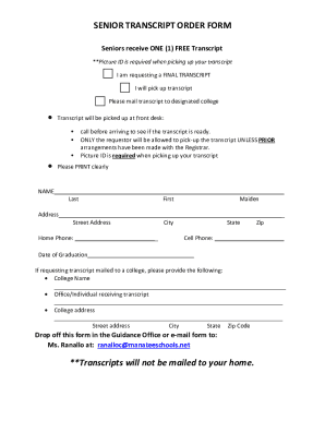 Fillable Online SENIOR TRANSCRIPT ORDER FORM Fax Email Print - pdfFiller