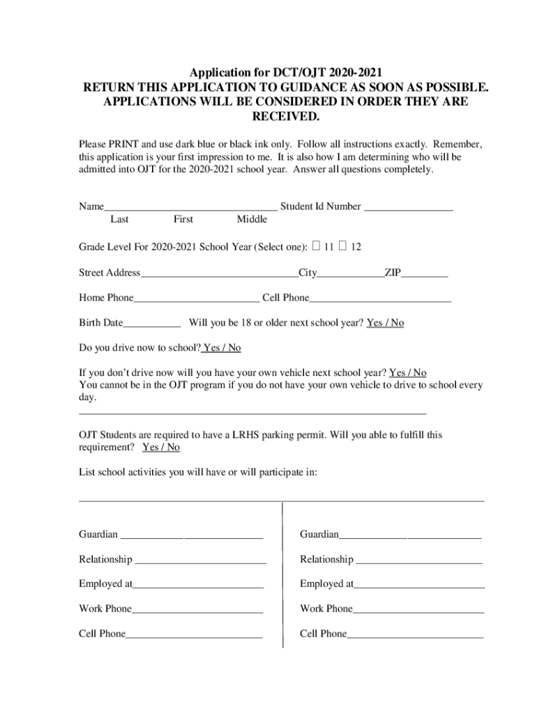 Fillable Online DCT/OJT Application - Leon County Schools Fax Email ...