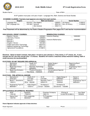 Fillable Online 2018-2019 Haile Middle School 8th Grade Registration Form Fax Email Print ...