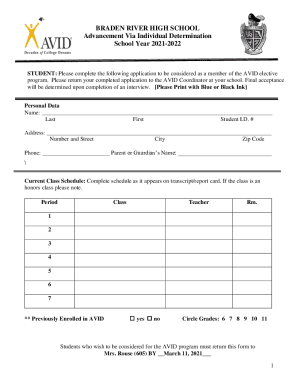 Fillable Online AVID I (Advancement Via Individual Determination I ...