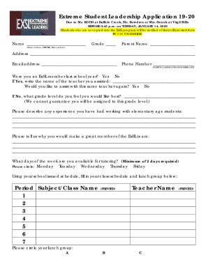 Fillable Online Extreme Student Leadership Application 19-20 Fax Email ...