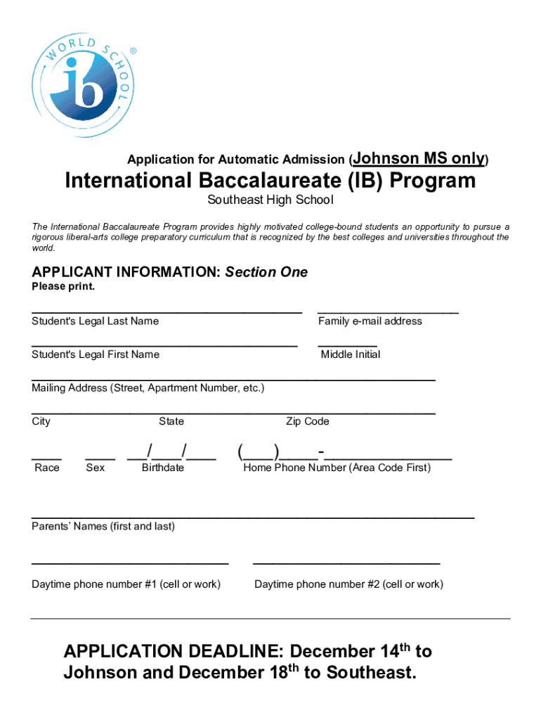 Fillable Online IB Program / Applying to Join East IB - Wichita Public ...
