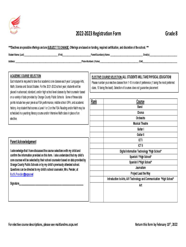 Fillable Online Grade 7 Registration Form 22-2317 Fax Email Print ...