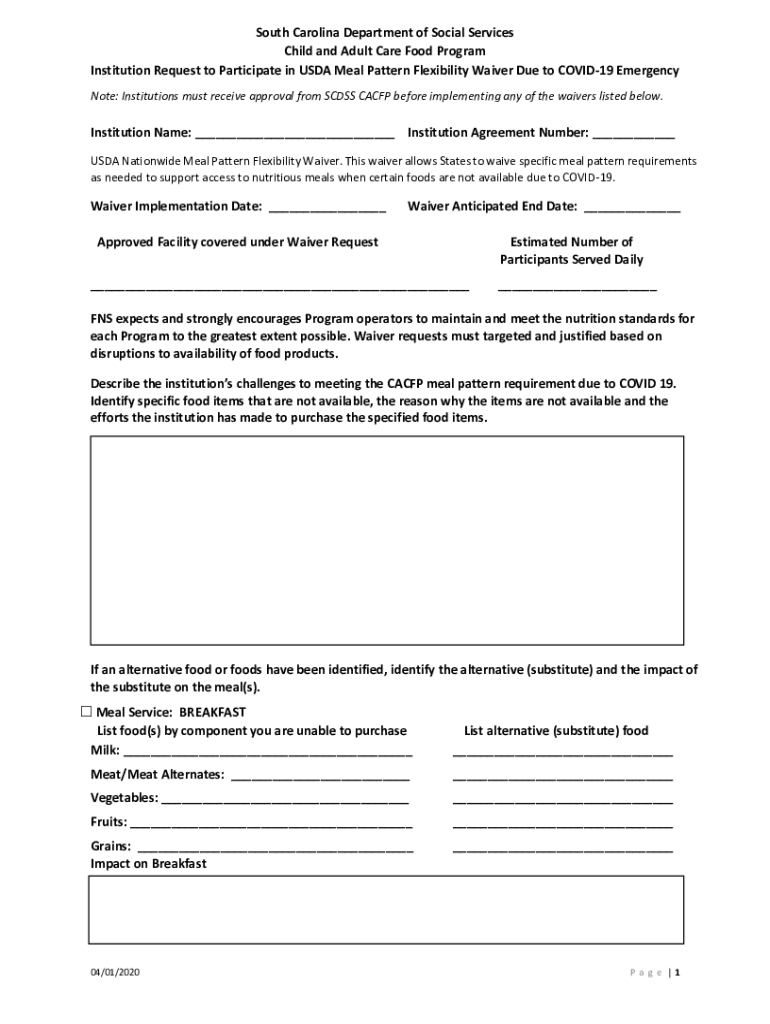 Fillable Online CACFP-Institution-USDA-Meal-Pattern-Waiver-Request-Due ...