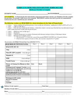 Fillable Online Immunization Requirements Form (IRF) Fax Email Print ...
