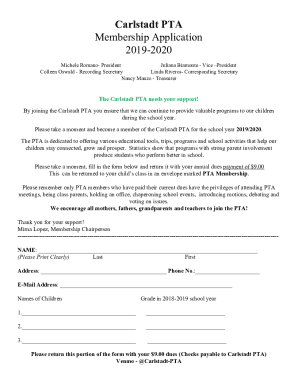Fillable Online Carlstadt PTA Membership Application 2019-2020 Fax ...