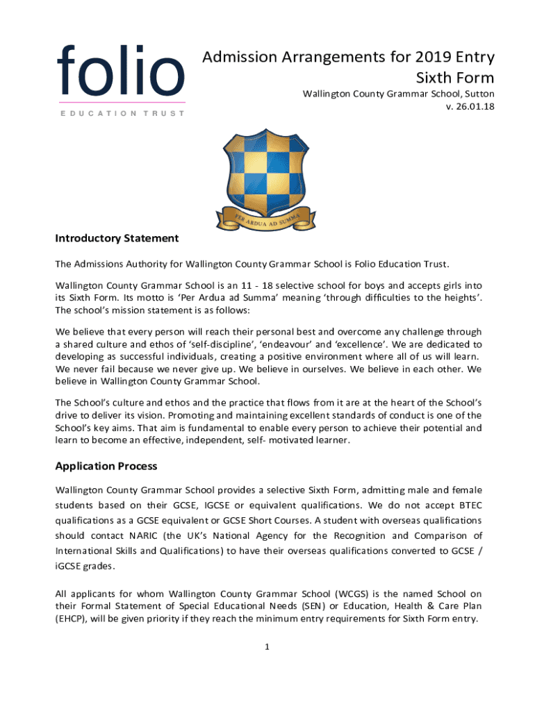 Fillable Online How to apply to Sixth Form - Wallington County Grammar ...