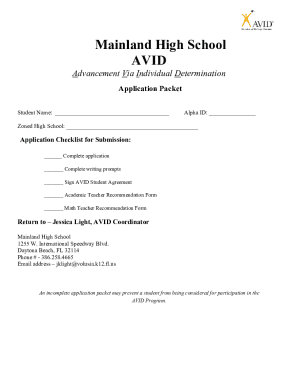 Fillable Online Charles E. Jordan High School AVID Application Fax ...