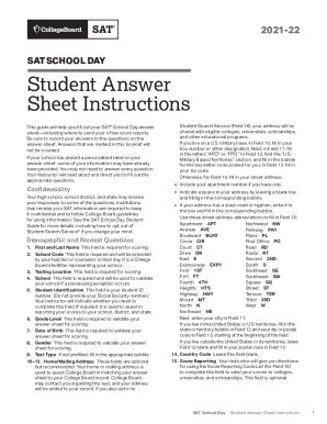 Fillable Online 2021-22 SAT School Day Student Answer Sheet ...