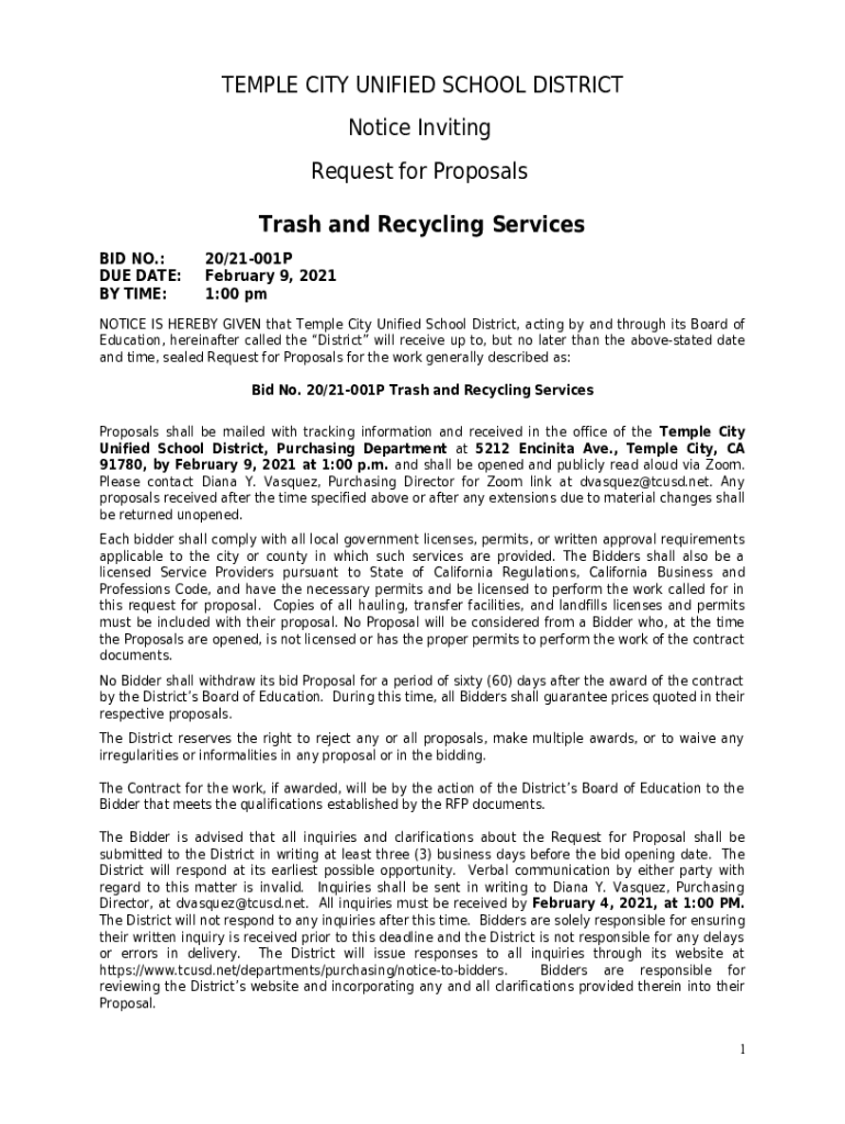 Fillable Online Request for Proposal RFP # 130509 Solid Waste Disposal ...