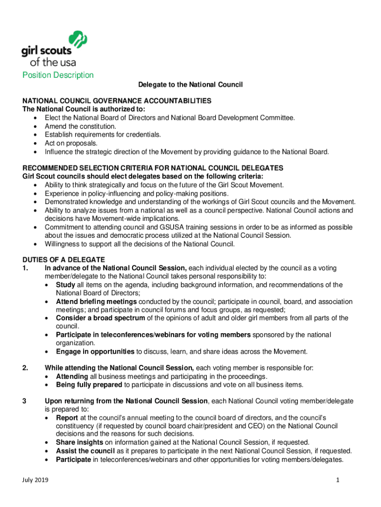 Fillable Online Position Description - Girl Scouts of Nation's Capital ...