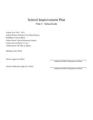 Fillable Online SCHOOLWIDE/SCHOOL IMPROVEMENT PLAN TEMPLATE ... Fax ...
