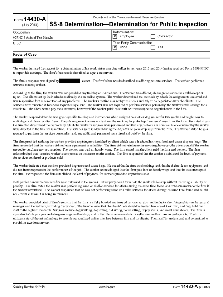 Fillable Online SS-8 DeterminationDetermination for Public Inspection ...