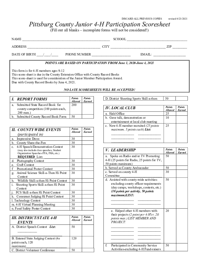 Fillable Online 4-H SAMPLE FORMS - UNH Extension Fax Email Print ...
