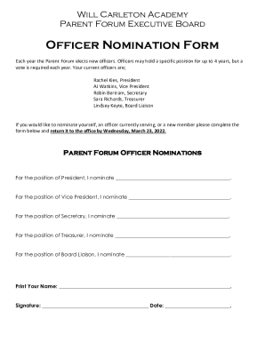 Fillable Online Officer Nomination Form - Will Carleton Academy Fax Email Print - pdfFiller