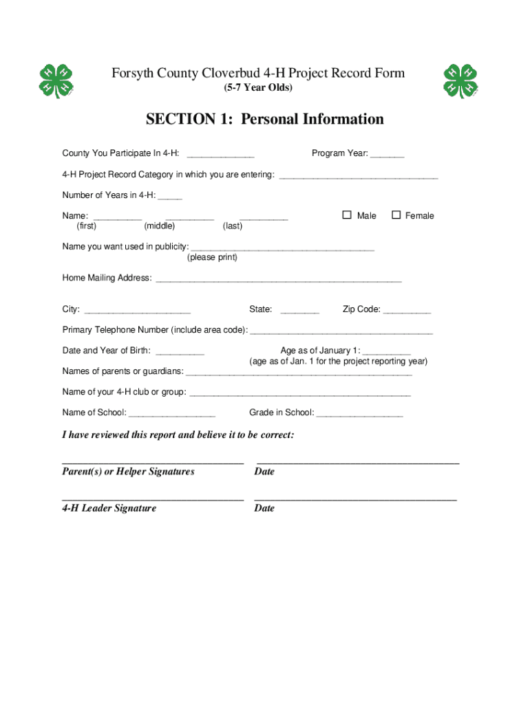 Fillable Online 4-H Forms - Cornell Cooperative Extension Putnam County ...