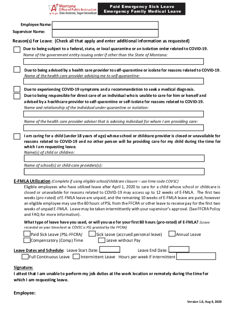 Fillable Online opi mt 2022 Emergency Paid Sick Leave Notice and ...