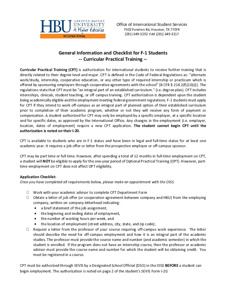 Fillable Online General Information and Checklist for F-1 Students Fax Email Print - pdfFiller