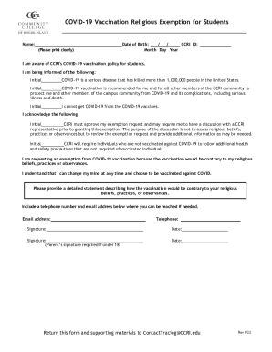 Fillable Online COVID-19 Student Religious Exemption Form Fax Email ...