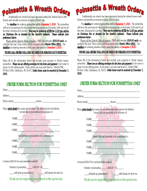 Fillable Online Poinsettia order form - Trinity United Methodist Church ...