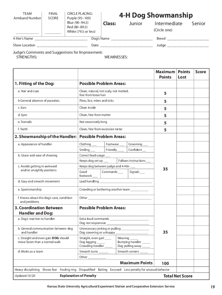 Fillable Online Kansas 4-H Dog Show Rules. This rule book is designed to help establish uniform ...