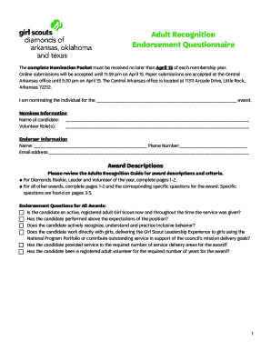 Fillable Online Adult Awards and Recognition Nomination Form Fax Email Print - pdfFiller