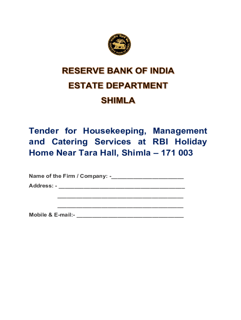 Fillable Online Tender for Housekeeping, Management and Catering ...