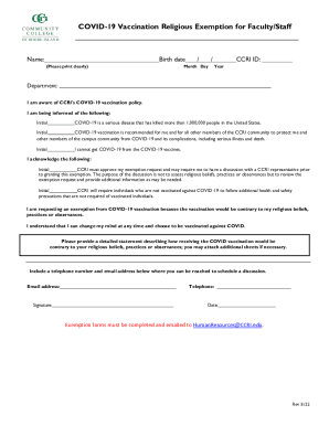 Fillable Online COVID-19 Employee Religious Exemption Form Fax Email ...