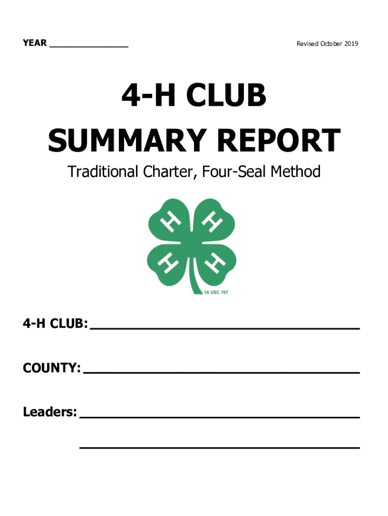 Fillable Online 4-H Club Name 4-H Year Project Leader Name Fax Email ...