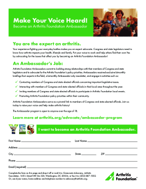 Fillable Online Make Your Voice Heard! - Arthritis Foundation Fax Email Print - pdfFiller