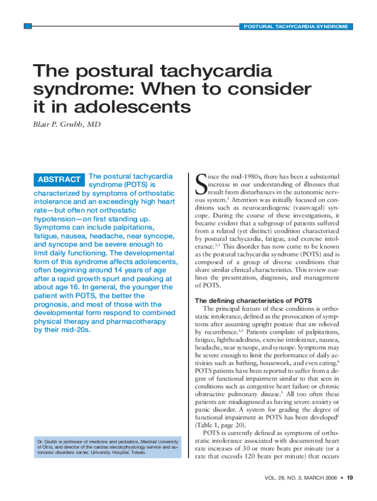 Fillable Online utmc utoledo Postural orthostatic tachycardia syndrome ...