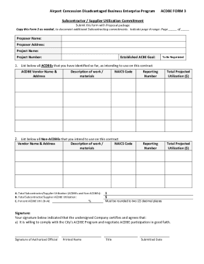 Fillable Online DBE Form 3: Subcontractor / Supplier Utilization ...