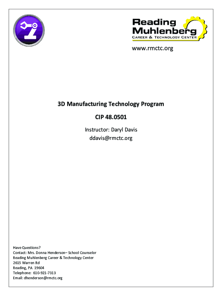 Fillable Online 3D Manufacturing Technology Program CIP 48.0501 Fax ...