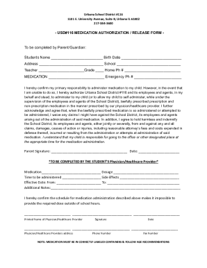 Fillable Online - USD#116 MEDICATION AUTHORIZATION / RELEASE FORM - Fax ...
