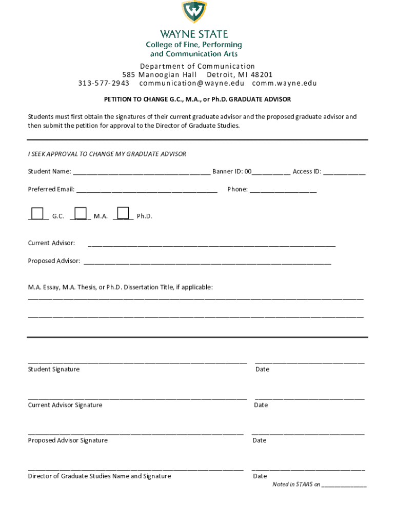 Fillable Online comm wayne Master's Forms and Resources - Department of Communication Fax Email ...