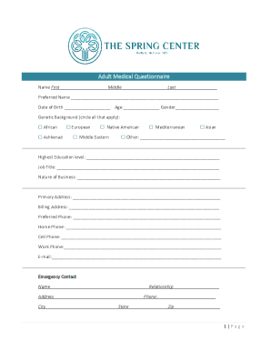 Fillable Online ADULT HEALTH HISTORY FORM Name Fax Email Print - pdfFiller