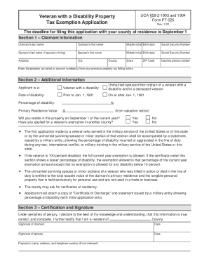 Fillable Online propertytax utah PT-25, Veteran with a Disability ...