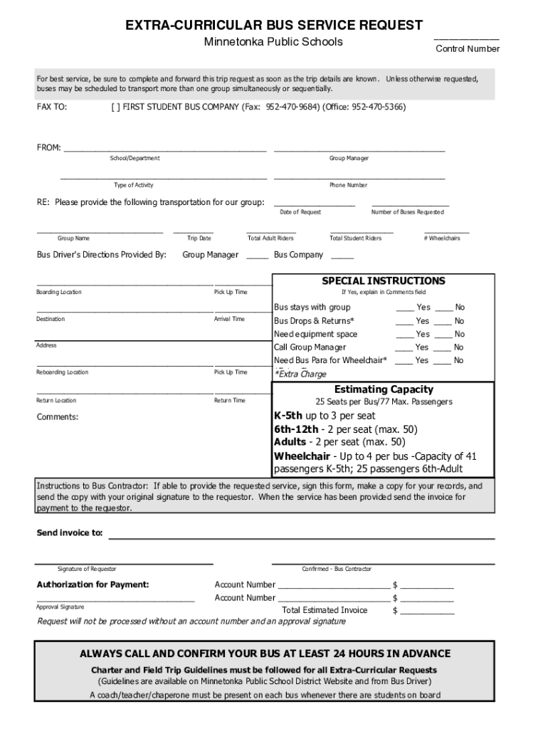 Fillable Online EXTRA-CURRICULAR BUS SERVICE REQUEST Fax Email Print ...