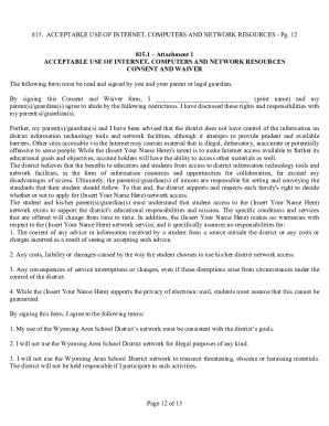Fillable Online Student Acceptable Use Policy Consent and Waiver Form ...