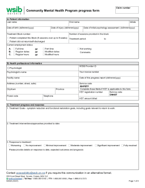 Fillable Online Community Mental Health Program progress form - WSIB ...
