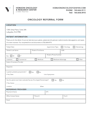 Fillable Online ONCOLOGY REFERRAL FORM Fax Email Print - pdfFiller
