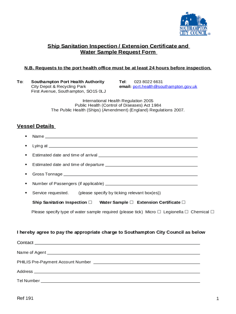 Ship sanitatin inspection exemption and water sample request Doc ...